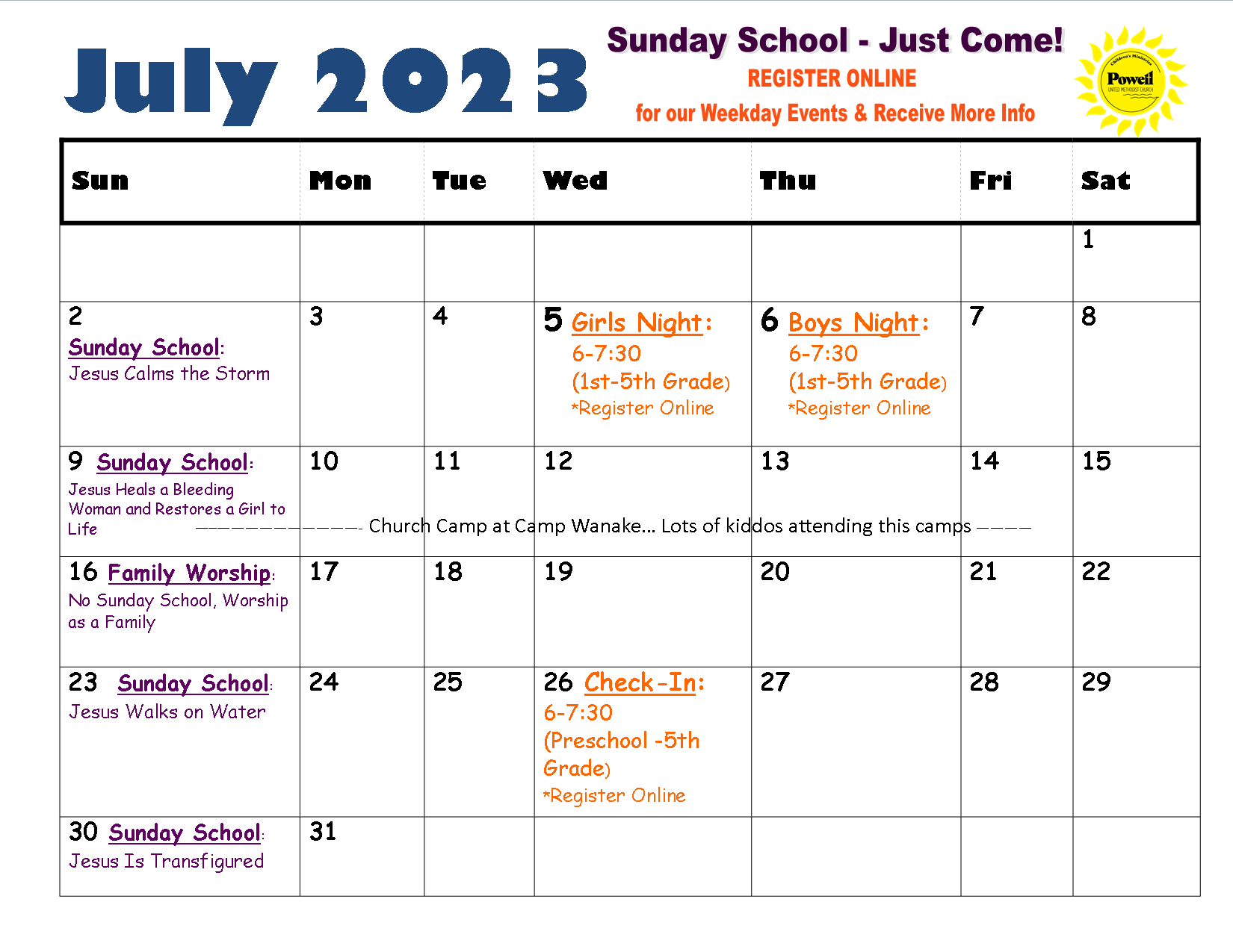 Children's Ministries Events - draft - Powell United Methodist Church